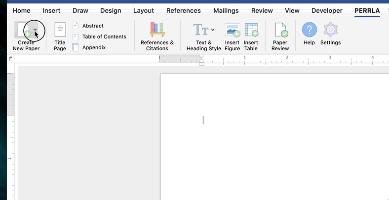 Starting a new paper (Add-in) – PERRLA