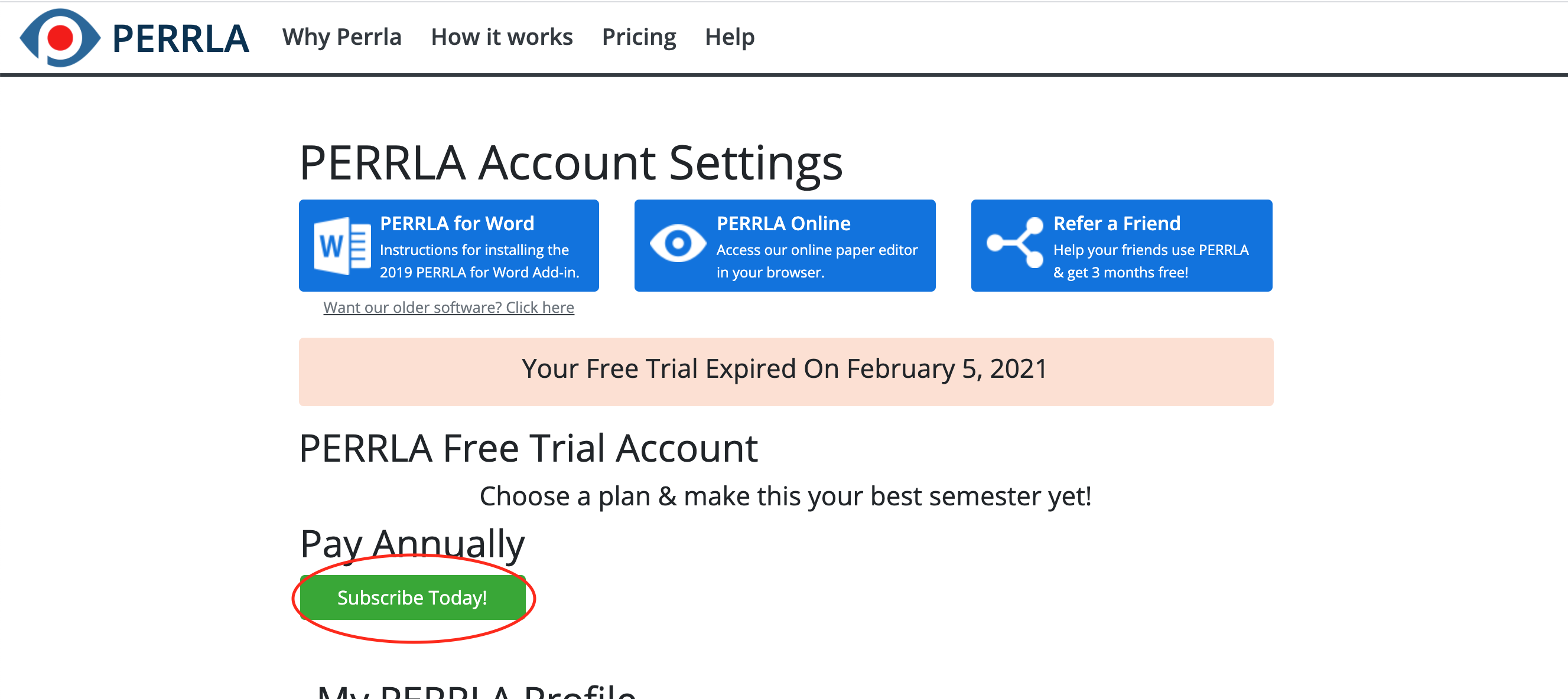 Purchasing a Subscription after using the 7 Day Free Trial – PERRLA