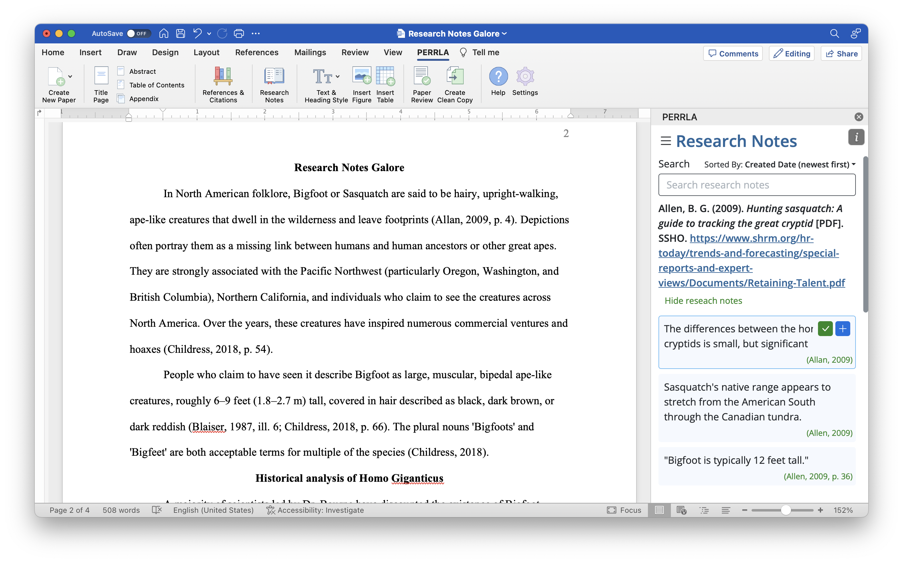 Adding Research Notes To Your Paper Word Add in PERRLA